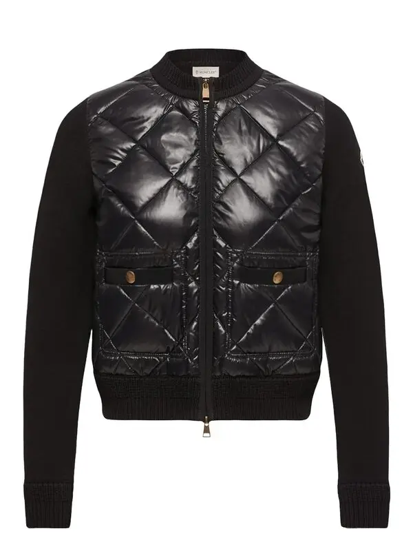 Moncler Cotton Padded Cardigan With Down-filled Front - Black