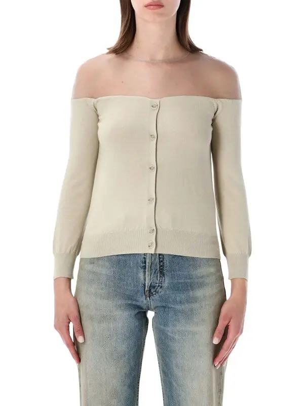 MAISON MARGIELA Off-the-shoulder Button-detail Knit Top - Beige