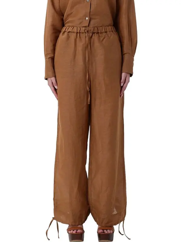 120% Lino Palazzo Trousers - Leather