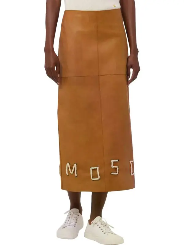 Moschino Rope Logo Leather Midi Skirt - Brown