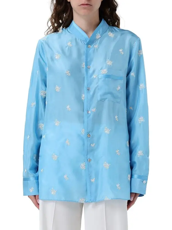 FORTE_FORTE Embroidered Shirt - Gnawed Blue