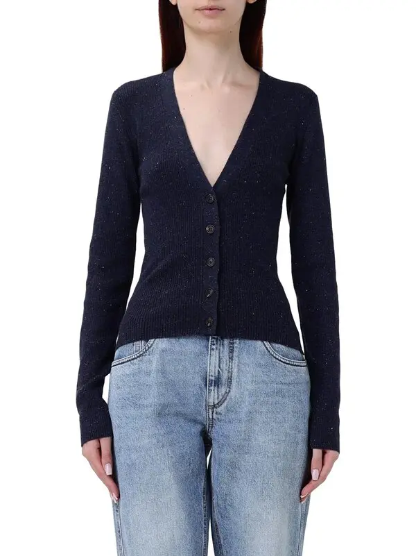Brunello Cucinelli Cashmere And Viscose Ribbed Cardigan With Sequins - Blue