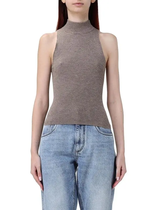 Brunello Cucinelli Ribbed High Neck Top - Brown