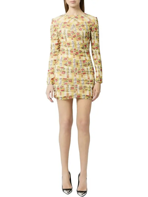 Philipp Plein Ruched Printed Mini Dress - Yellow