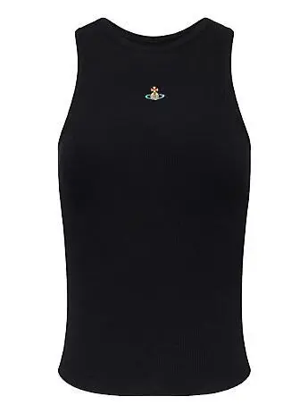 VIVIENNE WESTWOOD Orb-embroidered Ribbed Jersey Vest Top - Black