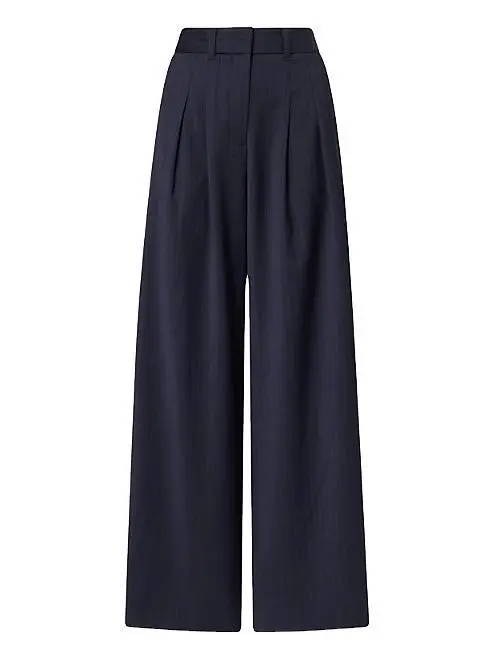 ME+EM Me + Em Pinstriped Pleat Front Tailored Trousers - Navy