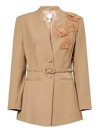 Huishan Zhang Kieran Jacquard Wool Jacket - Dark Camel