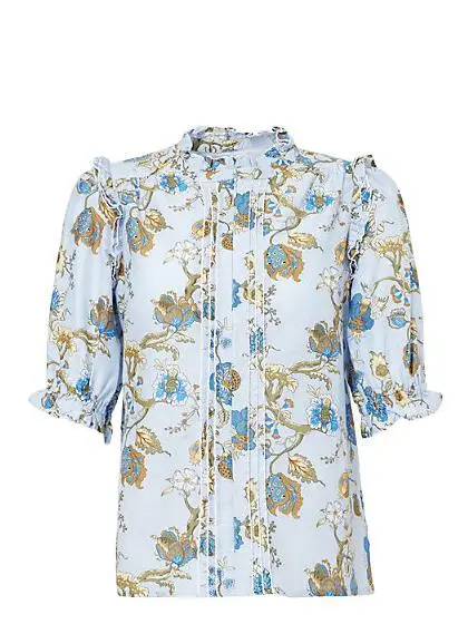 ME+EM Floral-print Cotton Blouse - Blue/multi