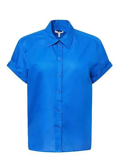 ME+EM Turn-up Cuff Short Sleeve Cotton Shirt - Intense Blue