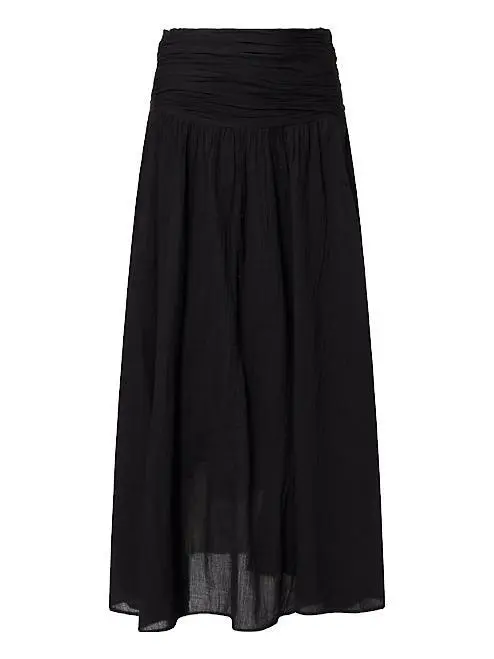 ME+EM Me + Em Gathered-waistband Cotton Maxi Skirt - Black