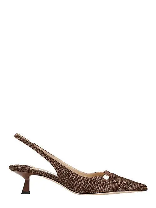 JIMMY CHOO Amita 45 Raffia Slingback Pumps - Tan