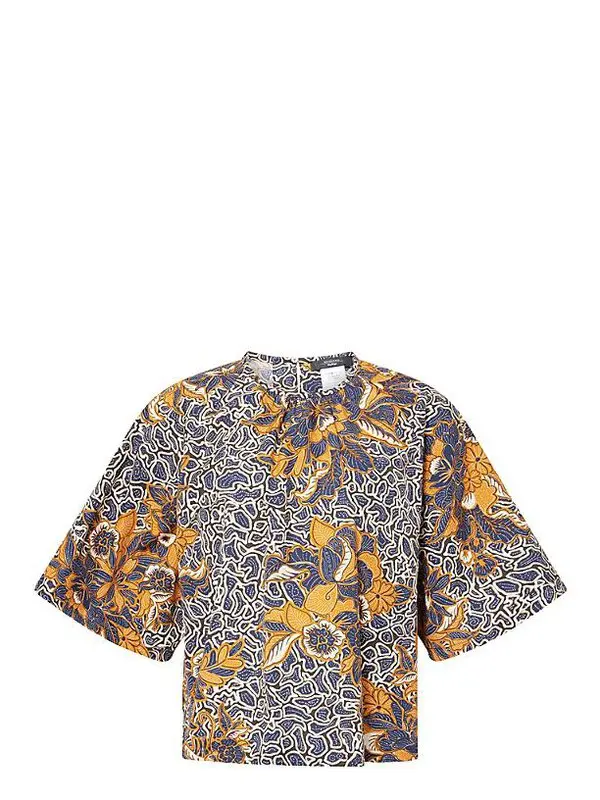 Max Mara Quaglia Floral Print Cotton Top - Navy