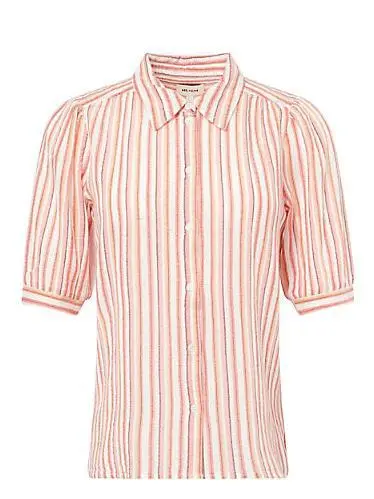 ME+EM Striped Short-sleeve Cotton Shirt - Pink/multi