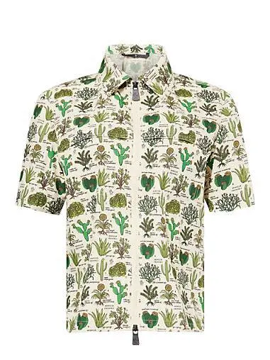 Moncler Vegetable Print Cotton-blend Shirt - Bright Green