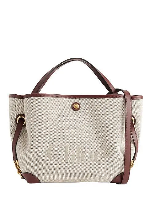 Chloé Small Cotton-canvas Tote Bag With Leather Trims And Embroidered Logo - Crafty Brown