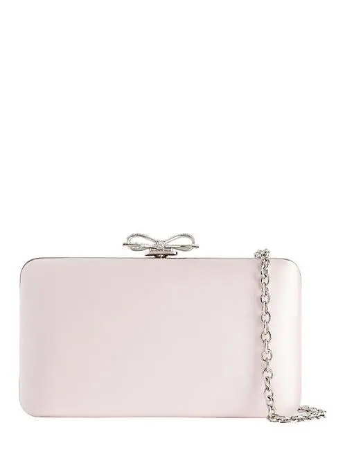 SELF-PORTRAIT Crystal Embellished Bow Satin Clutch - Pink