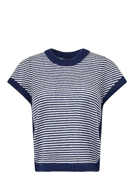 ME+EM Striped Merino-wool, Cashmere And Silk Top - Navy/cream