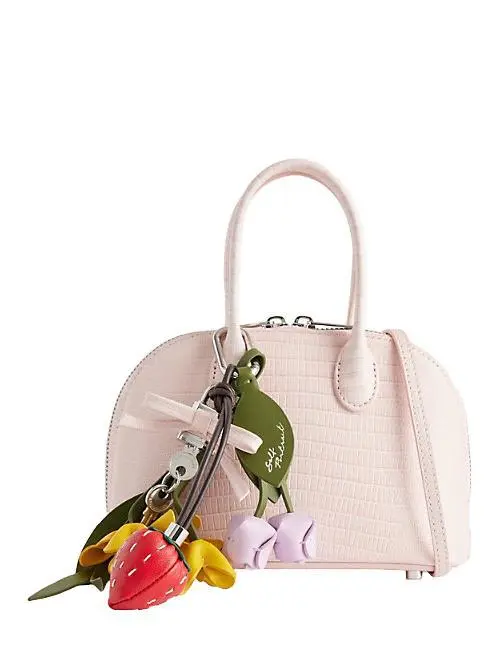 SELF-PORTRAIT Embossed Leather Mini Handbag With Floral Charm - Pink