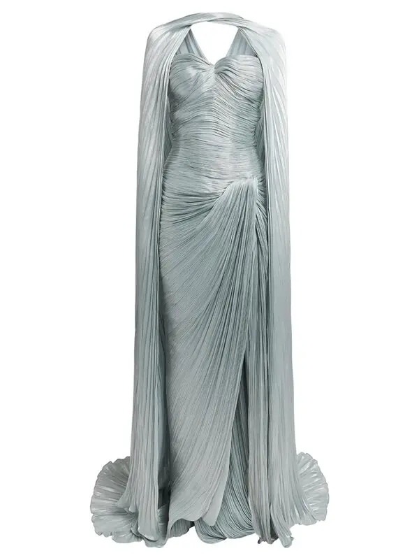 MARMAR HALIM Asymmetrical Pleated Cape Gown - Grey