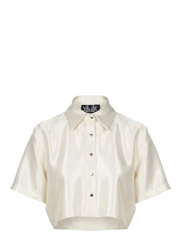 VAZAF Full Moon Print Satin Cropped Shirt - White
