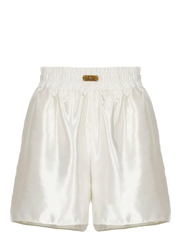 VAZAF Relaxed Fit Satin Shorts With Logo Detail - White