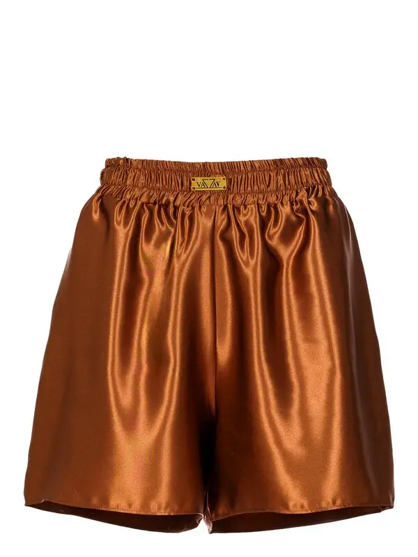 VAZAF Relaxed Satin Shorts With Sheen Finish - Brown