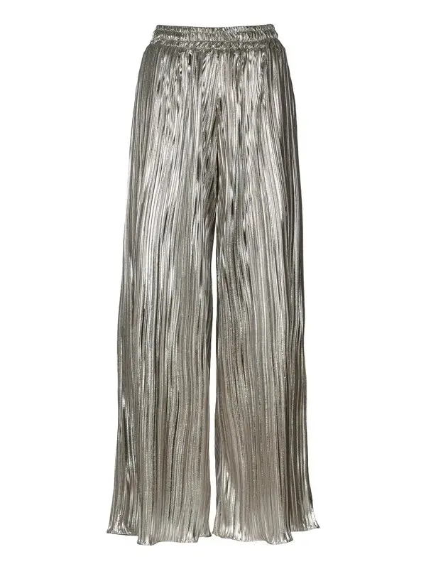 VAZAF Pleated Metallic Wide Leg Trousers - Silver