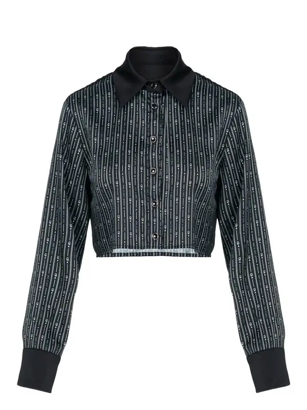 VAZAF Monogram Stripe Cropped Shirt - Black