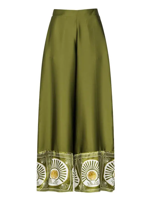 VAZAF Wide-leg Pants With Statement Border Print - Green