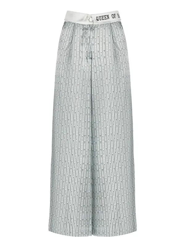 VAZAF Monogram Stripe Tailored Wide-leg Trousers - White