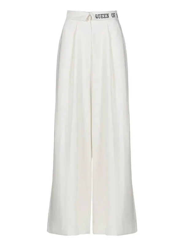 VAZAF High-waisted Wide Leg Trousers With Embroidered Waistband - White