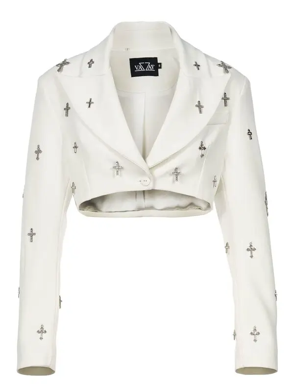 VAZAF Saint Cropped Blazer With Embellishments - White