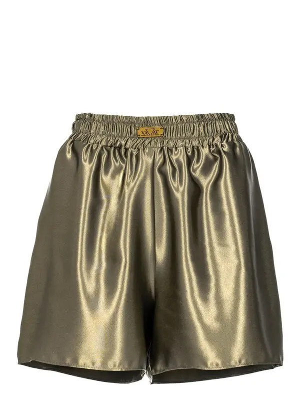 VAZAF Relaxed Fit Satin Shorts With Sheen Finish - Green