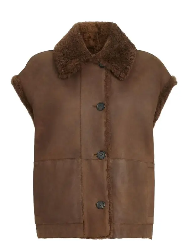 Brunello Cucinelli Reversible Leather And Shearling Gilet - Brown