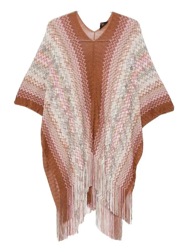 Missoni Zigzag Pattern Short Poncho - Brown