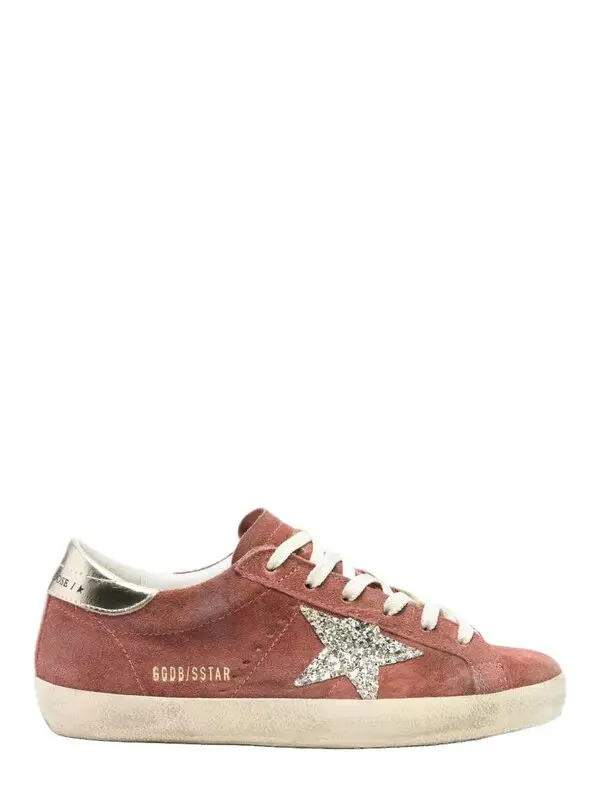 GOLDEN GOOSE Super-star Ltd Sneakers In Suede With Silver Glitter Star - Red