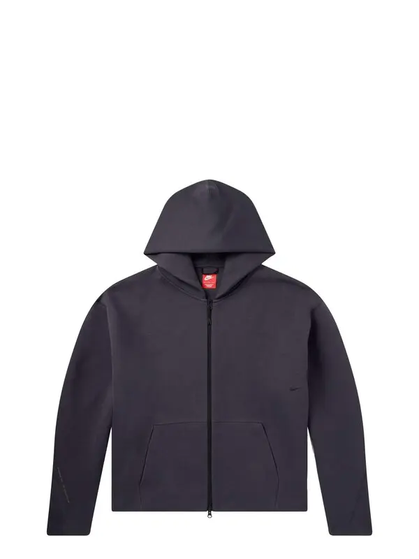 Nike Tech Cropped Logo-embroidered Fleece Zip-up Hoodie - Charcoal