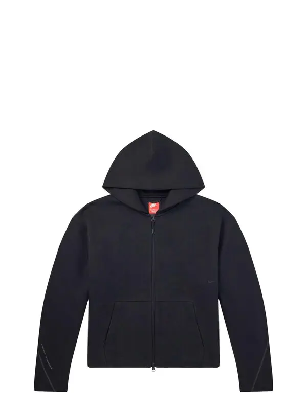 Nike Tech Cropped Logo-embroidered Fleece Zip-up Hoodie - Black