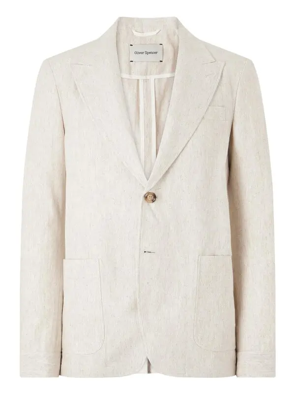 Oliver Peoples Tillman Herringbone Cotton And Linen-blend Suit Jacket - Neutrals