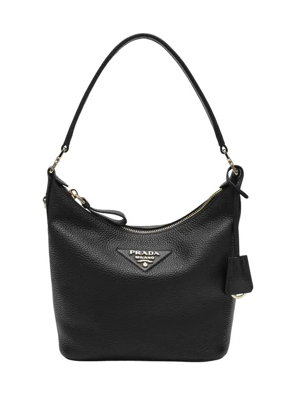 Prada Small Leather Hobo Bag - Black