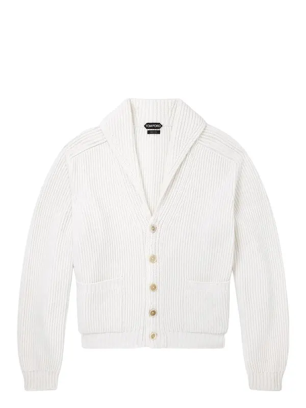 TOM FORD Ribbed Cashmere And Cotton-blend Cardigan - Neutrals