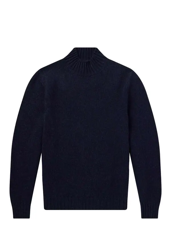 Fedeli Onda Wool And Cashmere-blend High Neck Sweater - Navy