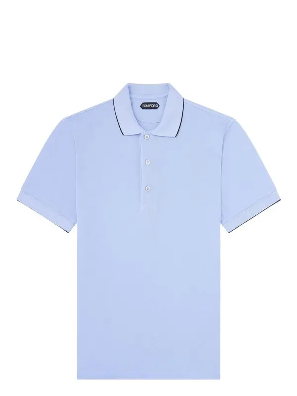 TOM FORD Contrast-tipped Lyocell-piqué Polo Shirt - Blue