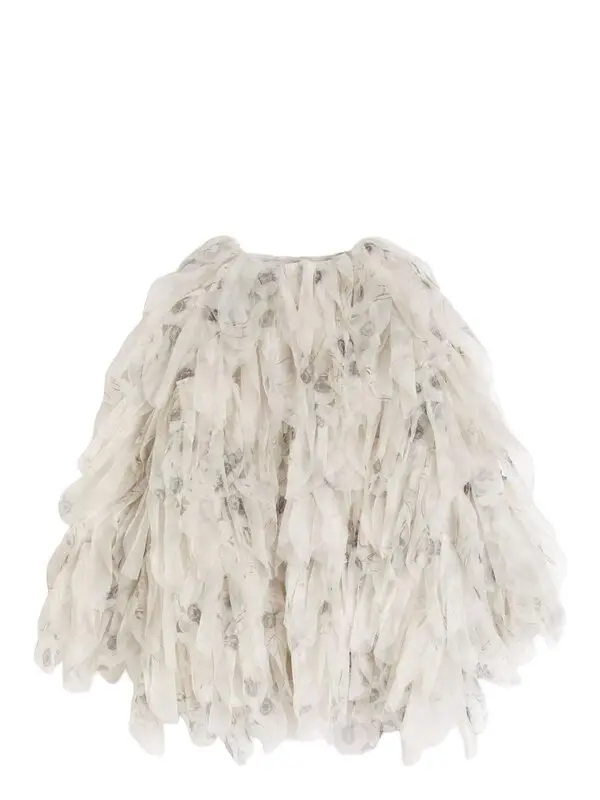 Max Mara Short Overcoat In Printed Organza With Laser-cut Petals - Pearl Grey