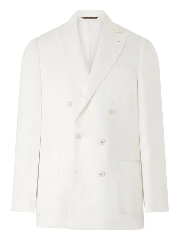 Canali Double-breasted Linen And Silk-blend Suit Jacket - White