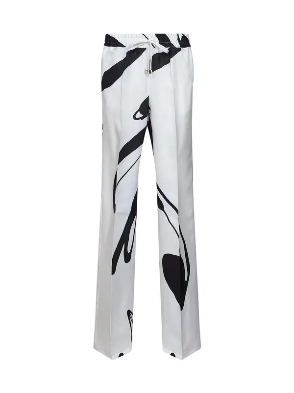 Kiton White And Black Printed Silk Trousers - Multicolor