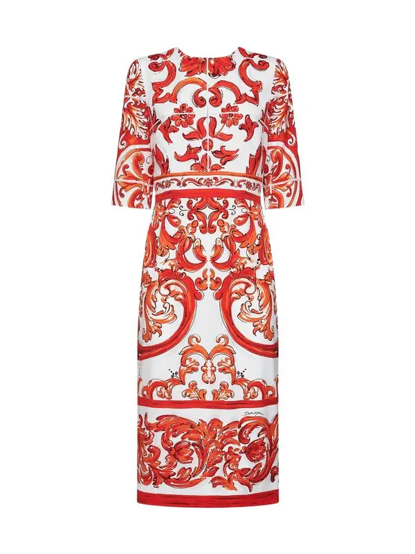 Dolce & Gabbana Maiolica-print Stretch Silk Charmeuse Midi Dress - Multicolor