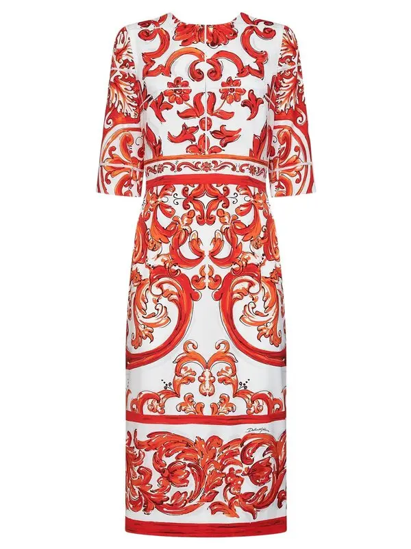 Dolce & Gabbana Maiolica-print Stretch Silk Charmeuse Midi Dress - Multicolor