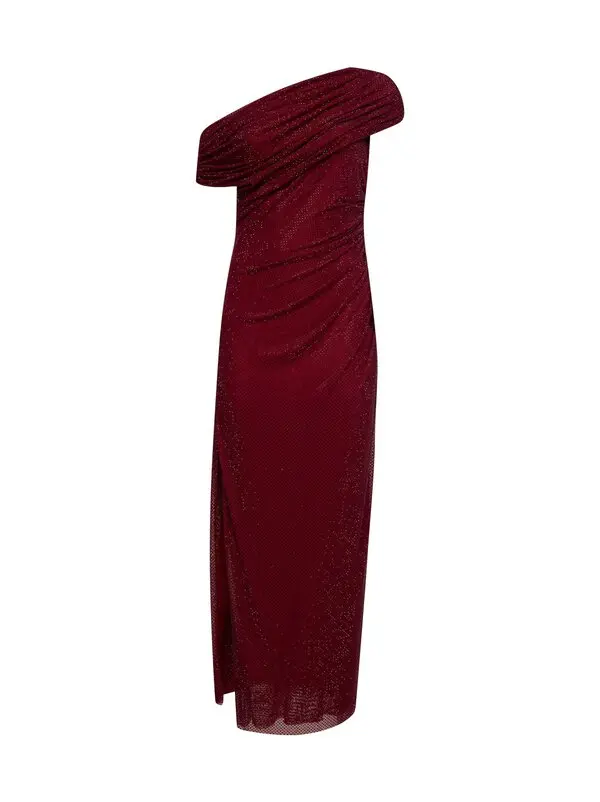 SELF-PORTRAIT One-shoulder Midi Dress With Rhinestone Embellishment - Multicolor