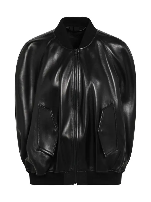 Balenciaga Leather Bomber Jacket - Black